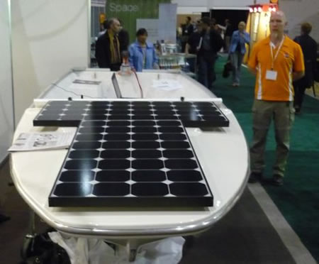 Classic 70’s boat with solar panels and Torqeedo electric motor